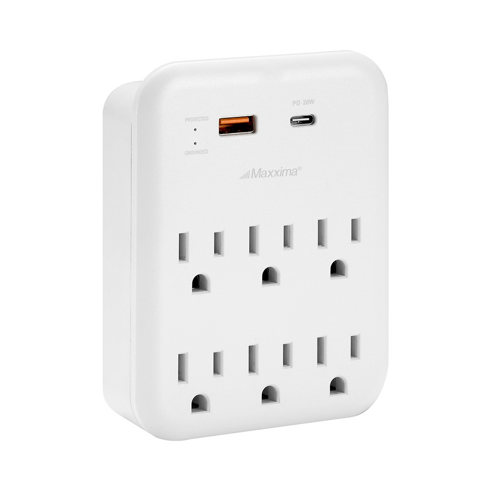6 Outlet 2 USB Ports Grounded Plug, 1200J Surge Protection
