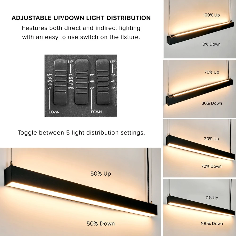 4 ft. LED Linear Up / Down Light Fixture, 3 CCT 3500K-5000K
