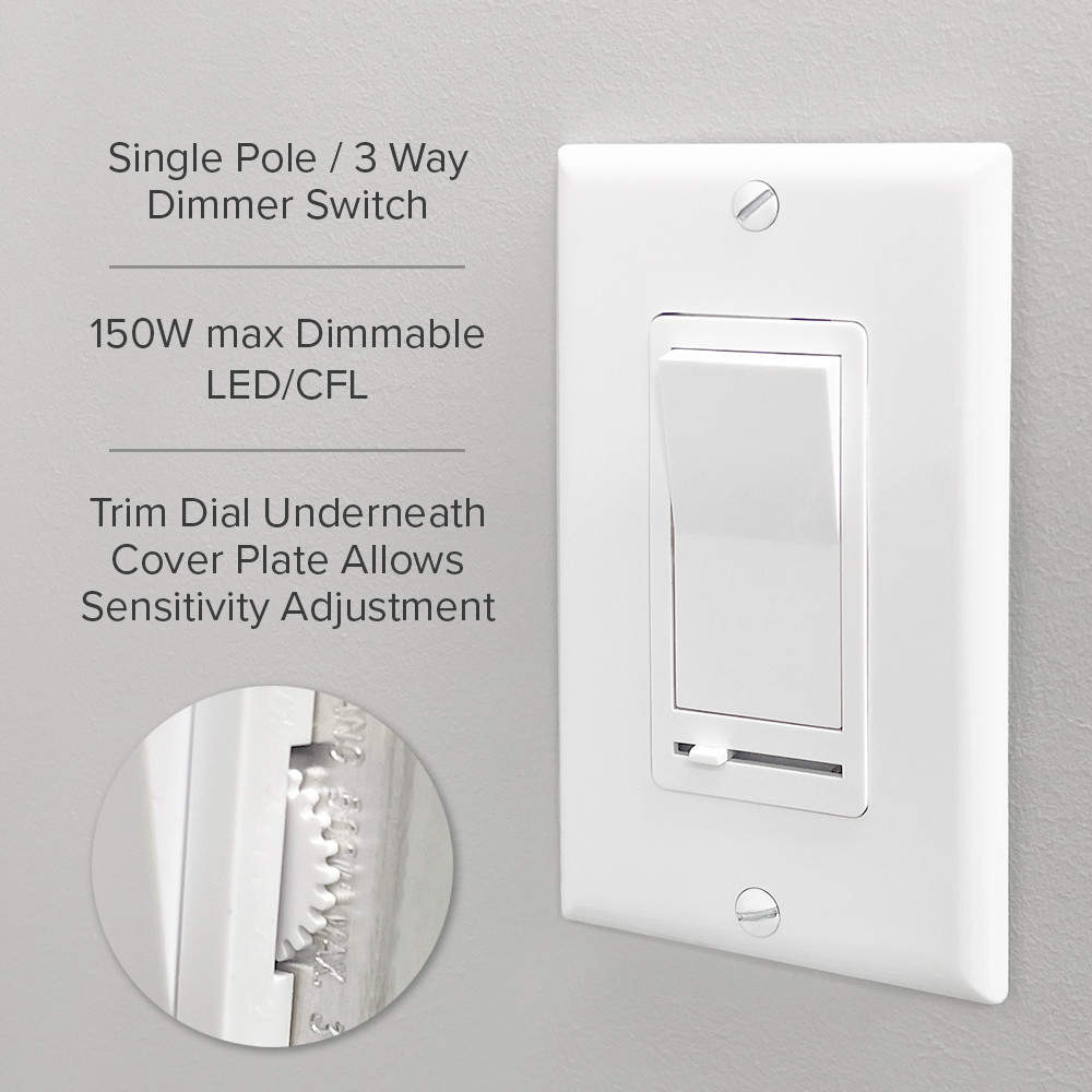 LED Slide Dimmer Rocker Switch 3-Way/Single Pole, Wall Plate