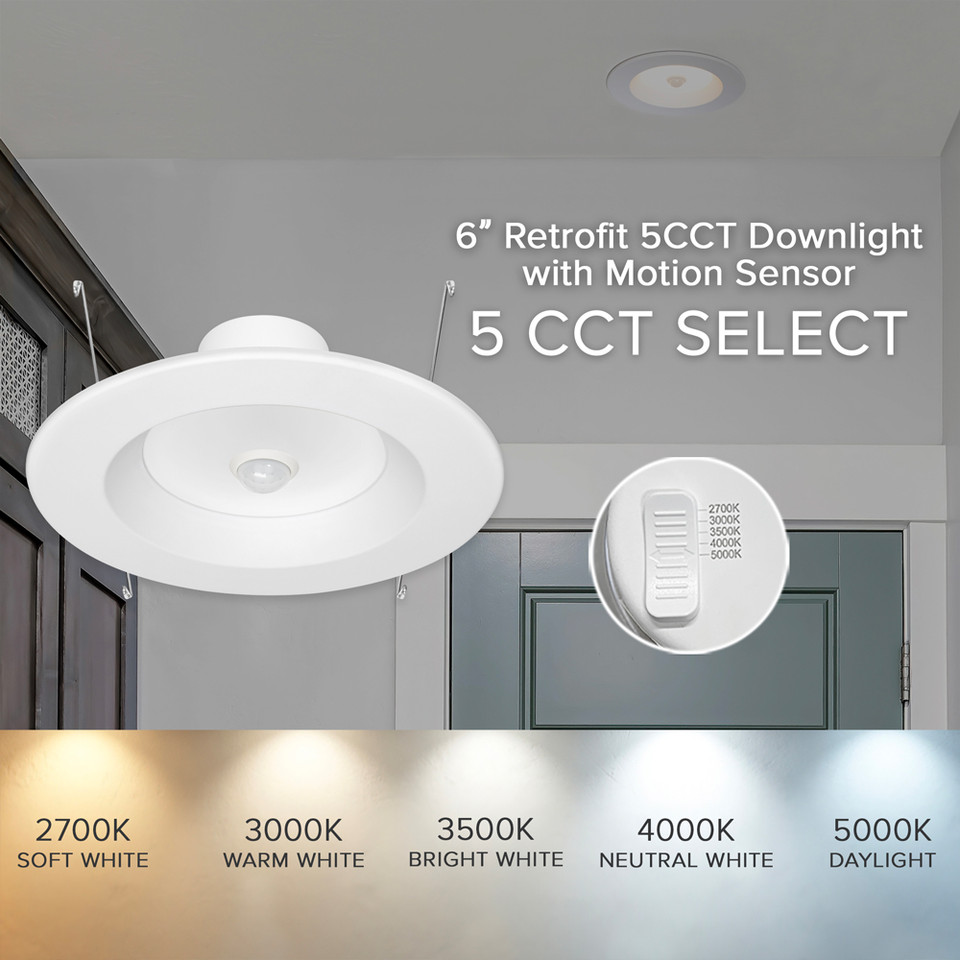 6” Retrofit Recessed LED Motion Sensor Downlight, 5 CCT
