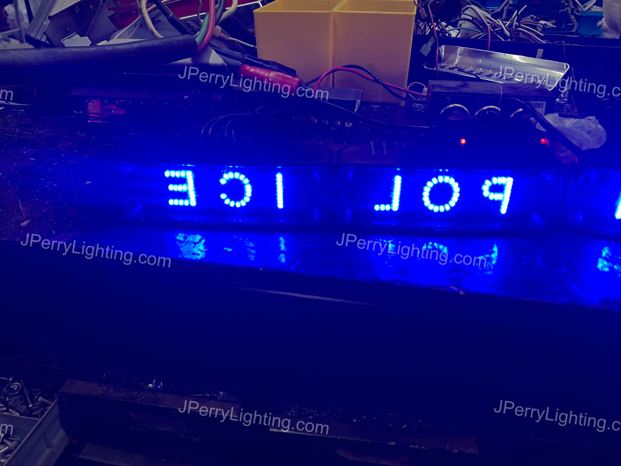 POL ICE Lighted Message Dash Light BLUE (REVERSE)