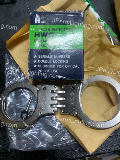 NEW HANDCUFF SET TRI-HINGED NICKEL PLATED HWC105