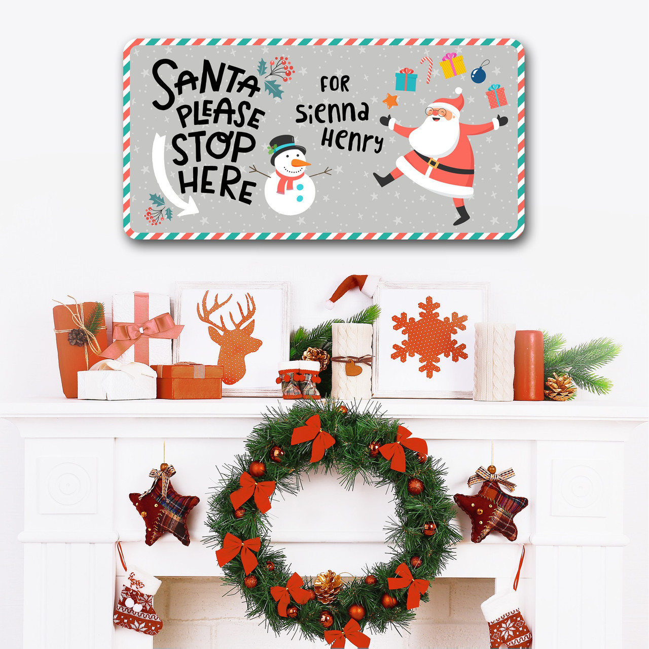 Grey Santa Please Stop Here Christmas Decoration Names Home ...
