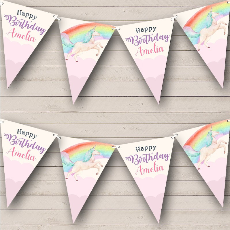 Watercolour Rainbow Unicorn Kids Birthday Custom Personalised Party ...