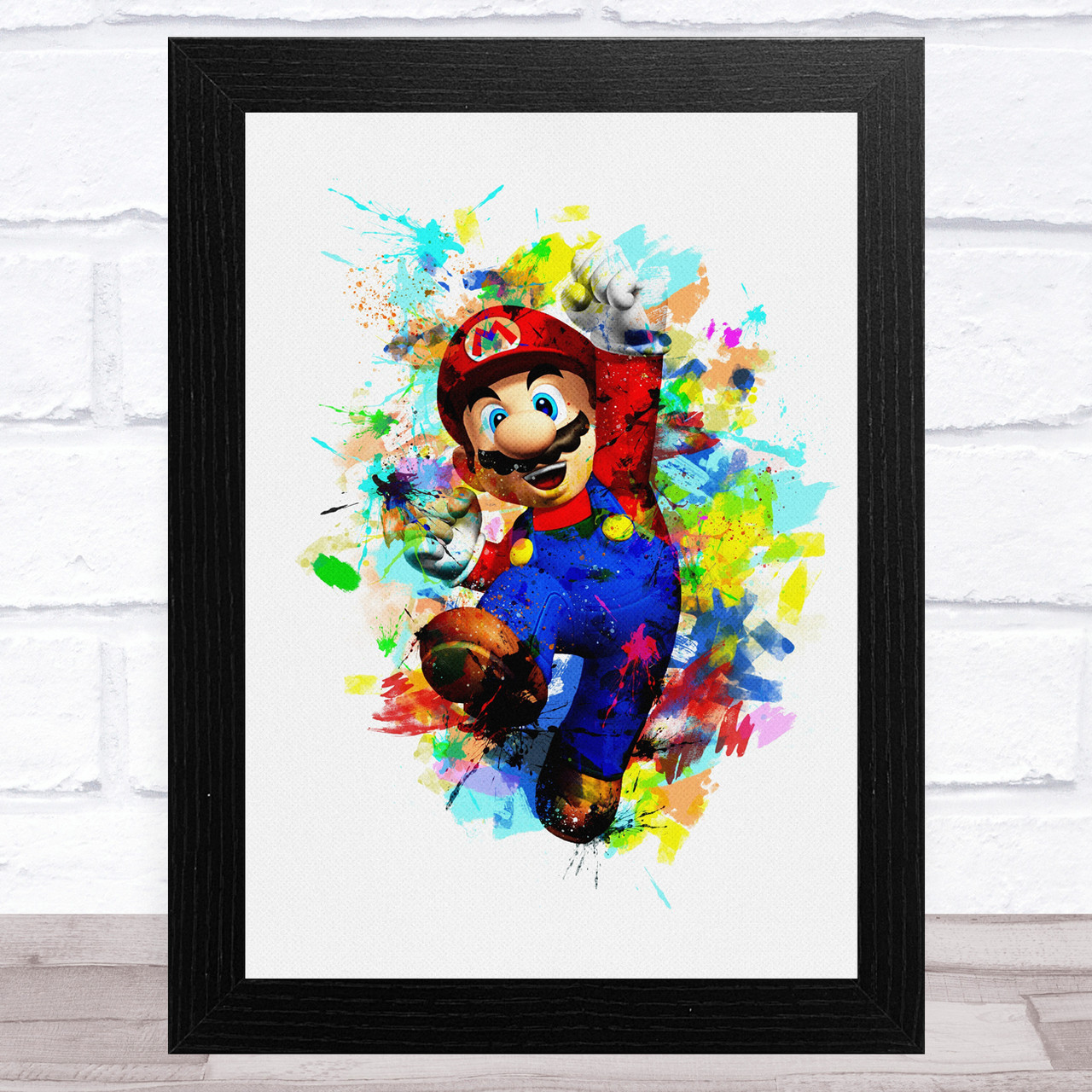 Super Mario Bros Watercolour Splatter Children's Kid's Wall Art Print ...