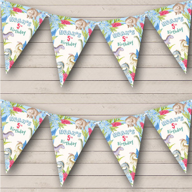 Kids Birthday Bright Dinosaurs Age Custom Personalised Party Flag ...