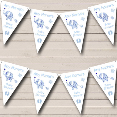 Cute Elephants Boy Blue Welcome Home New Baby Flag Banner Bunting ...