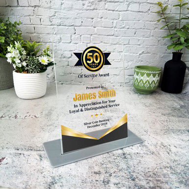 50 Years Service 50th Anniversary Gold Black Gift Employee Personalised ...