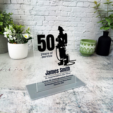50 Years Service 50th Anniversary Firefighter Silhouette Gift Employee ...