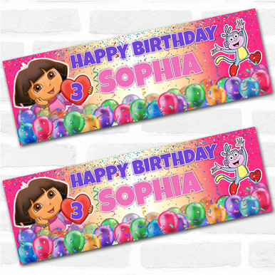Personalised Party Banner For Kids Birthday Dora the Explorer Balloons ...