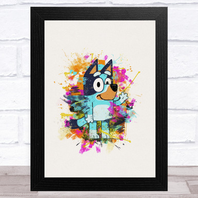 Bluey Watercolour Splatter Children's Kid's Wall Art Print - Wild Wall Art