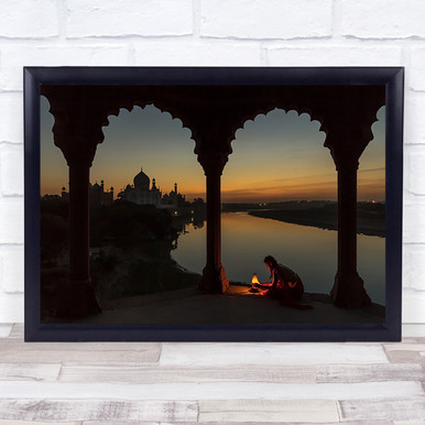Illuminating Taj Mahal Person Lighting Lamp Night Taj mahal Art Print ...