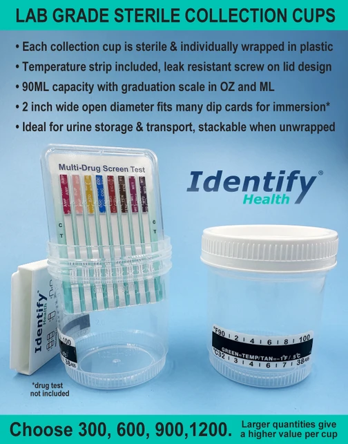 Identify Health Sterile Urine Collection Specimen Cups - 90ML - IDH-SC-300