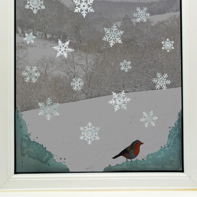 4 Snow Corners with Robin and 36 Snowflake Non-Adhesive Vinyl Window ...