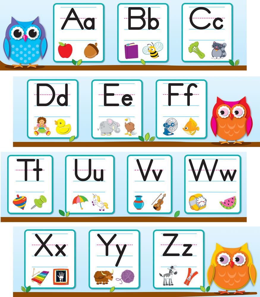 Grade PK-2 Colorful Owls Alphabet Mini Bulletin Board Set