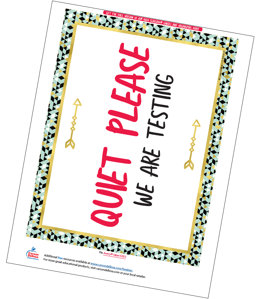 Aim High Classroom Testing Sign Free Printable | Carson Dellosa