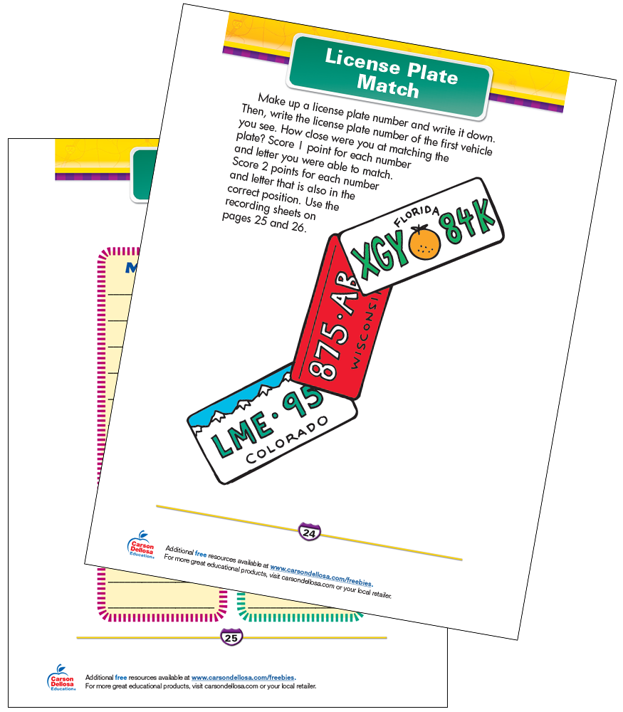 License Plate Match Free Printable | Carson Dellosa