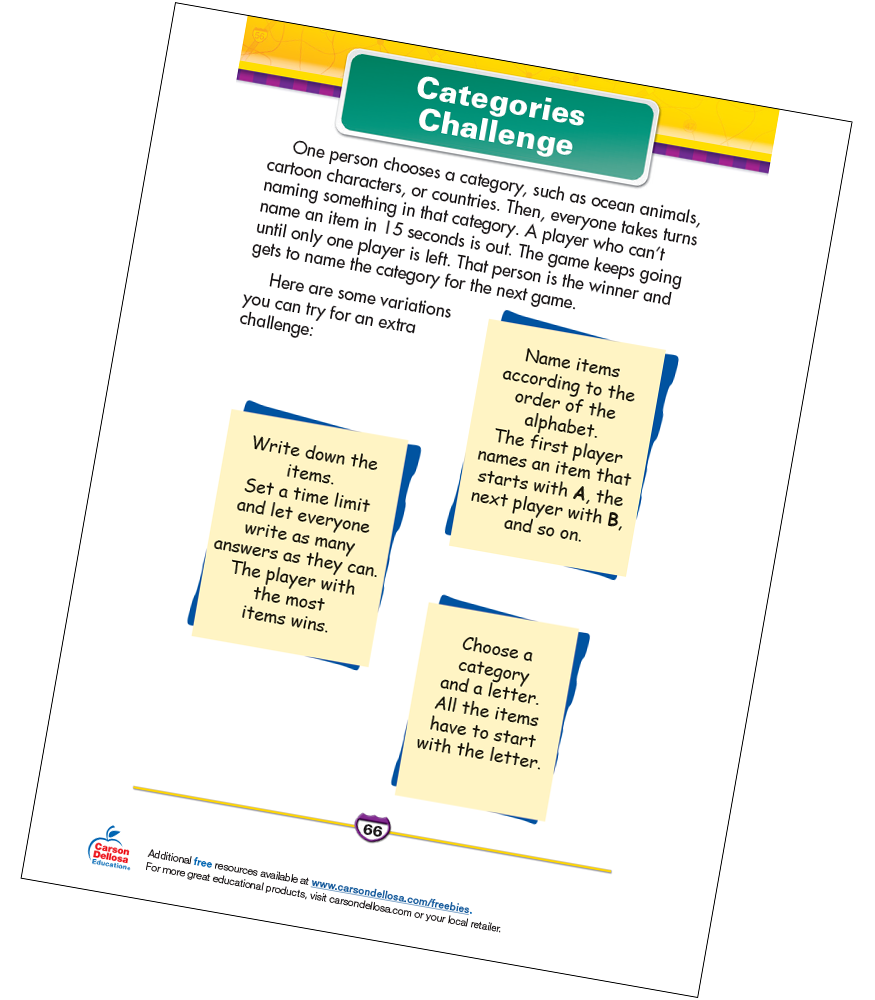 Categories Challenge Free Printable | Carson Dellosa