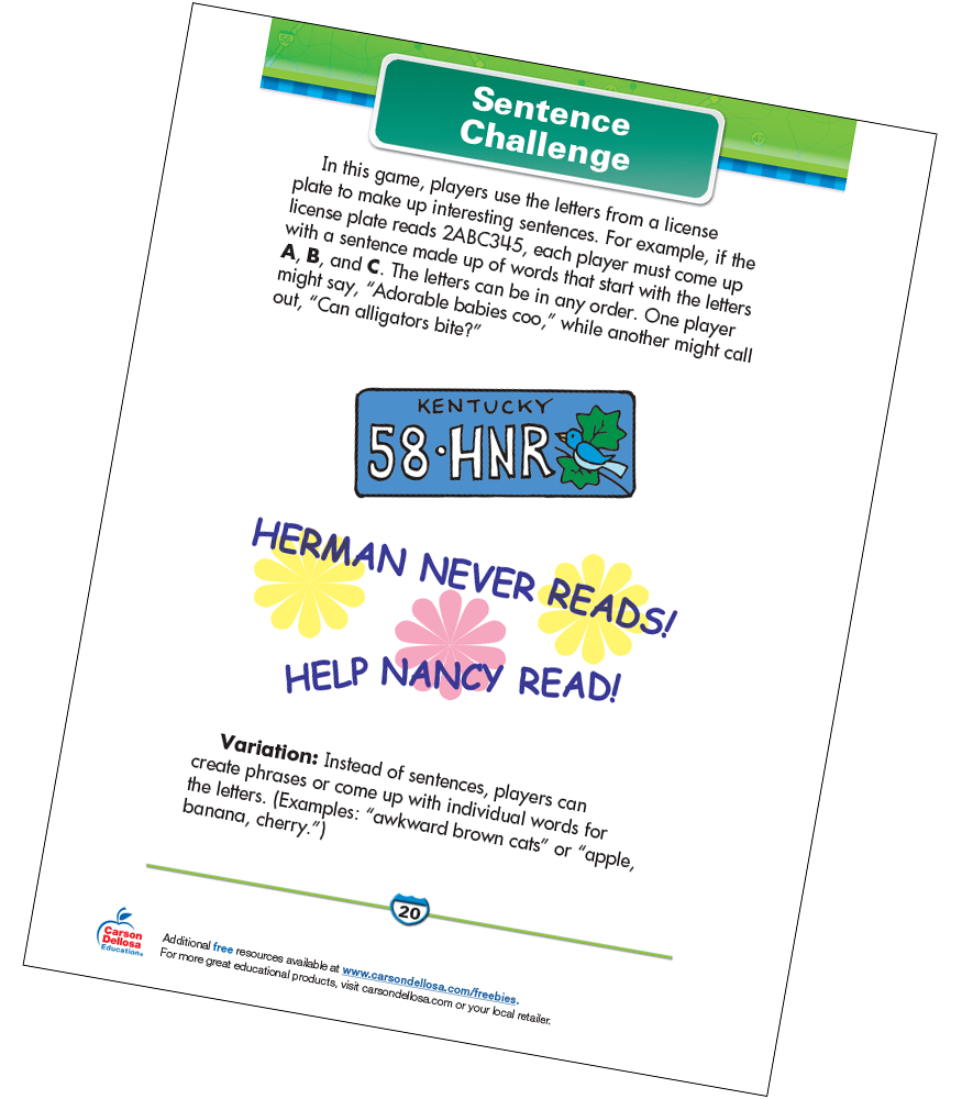 Sentence Challenge Free Printable | Carson Dellosa