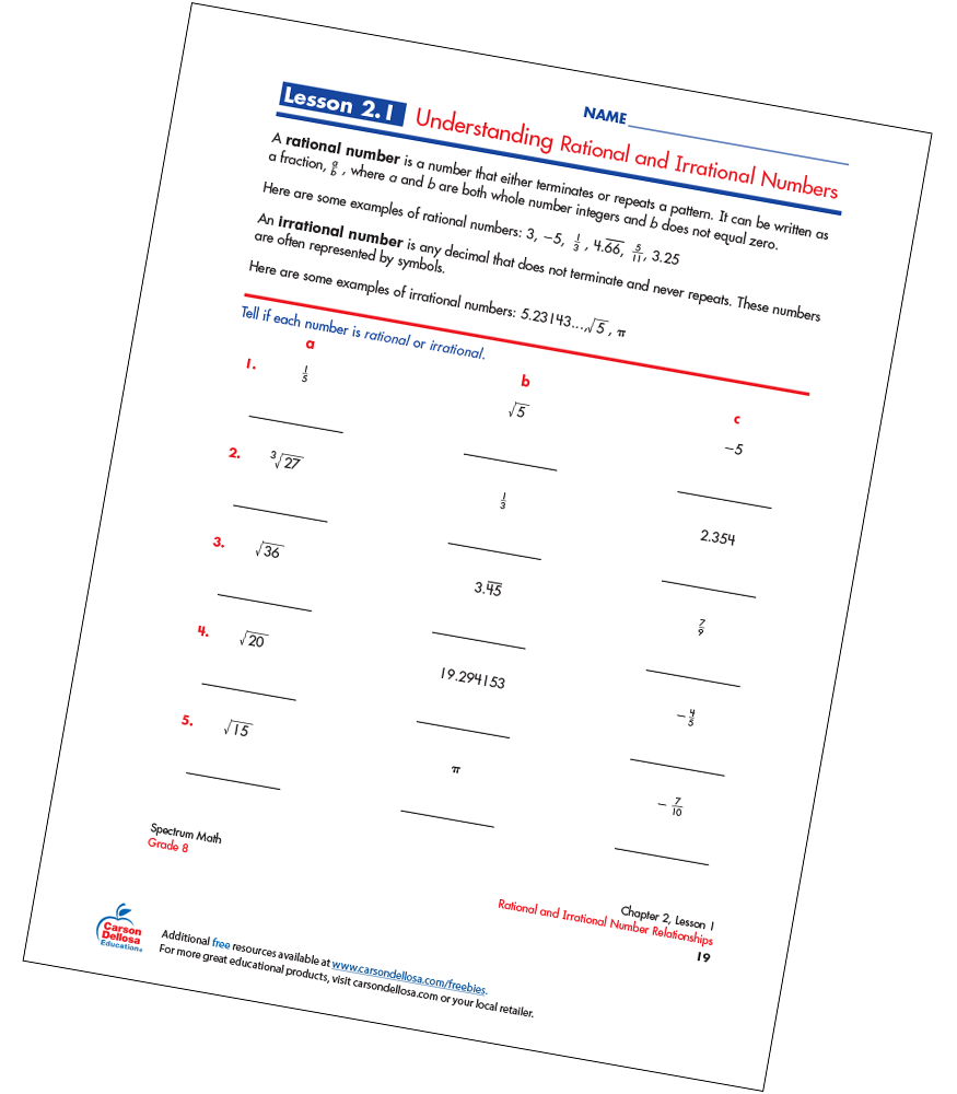 Understanding Rational And Irrational Numbers Free Printable | Carson 