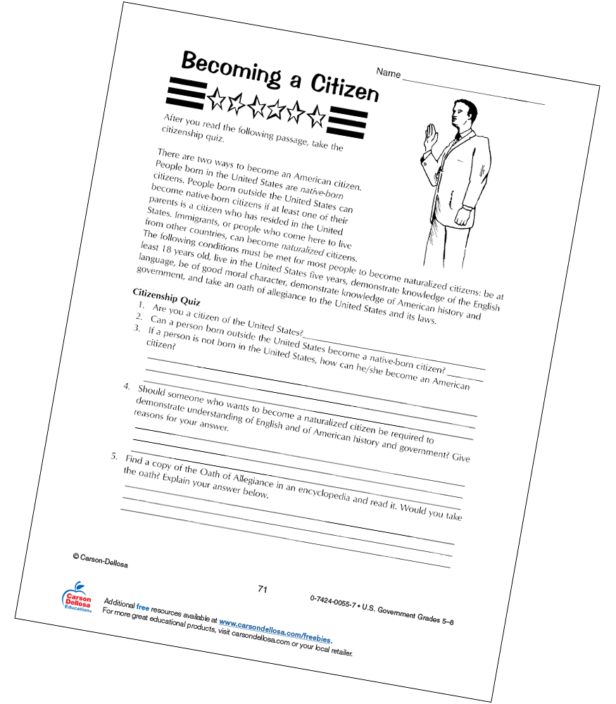 Becoming a U.S. Citizen Free Printable | Carson Dellosa