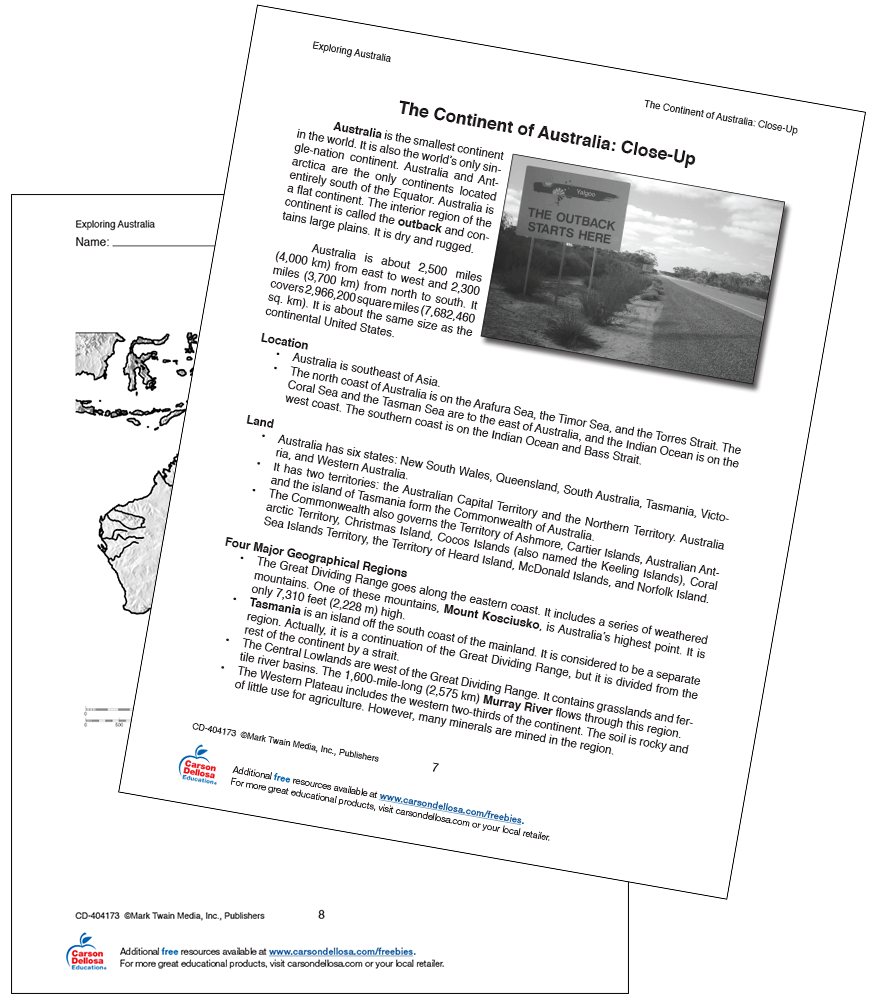 The Continent of Australia: Close-Up Free Printable | Carson Dellosa