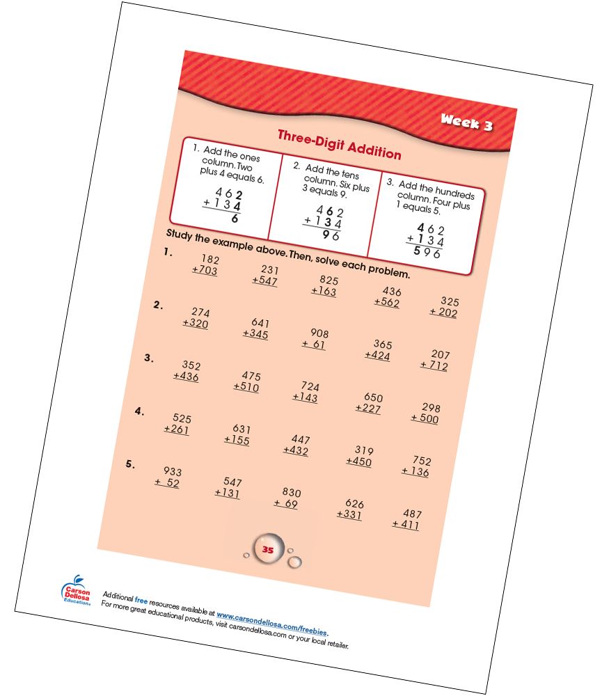 Three Digit Addition Free Printable | Carson Dellosa