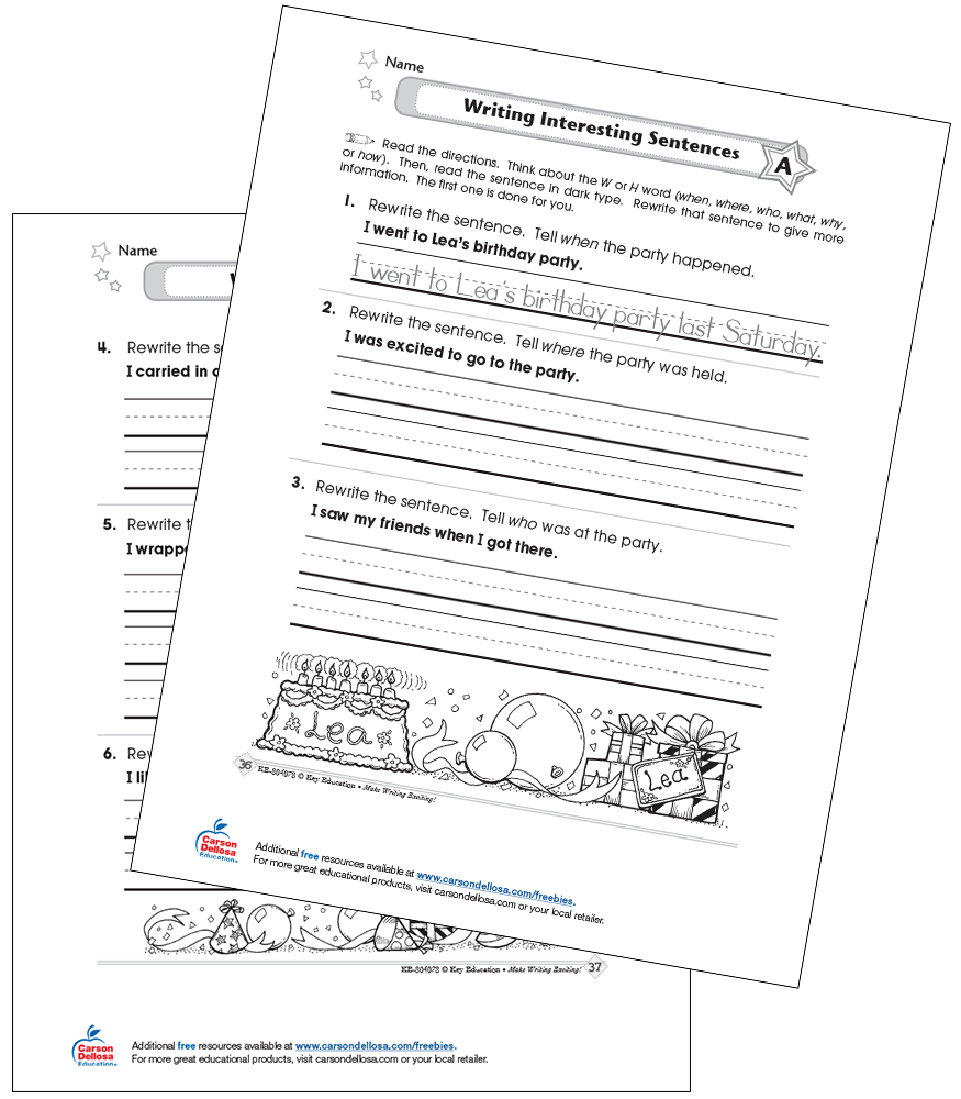 Writing Interesting Sentences Free Printable | Carson Dellosa