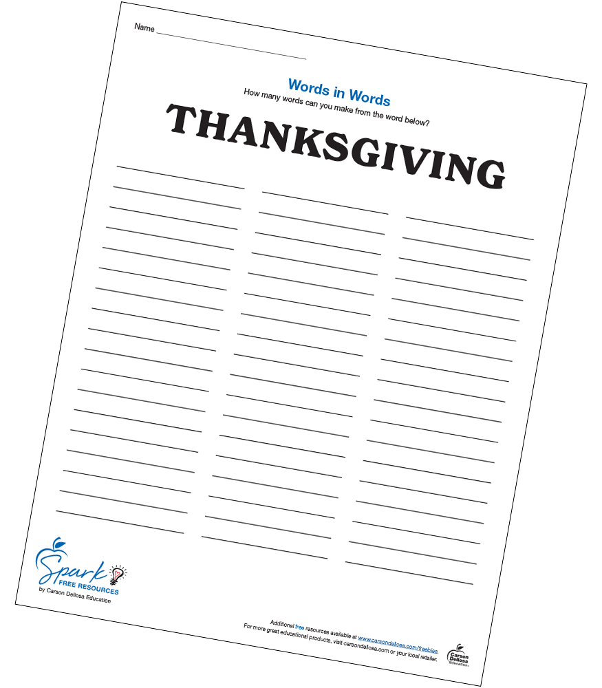 Thanksgiving Words in Words Printable | Carson Dellosa