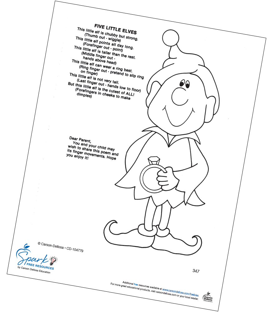 Five Little Elves Free Printable | Carson Dellosa