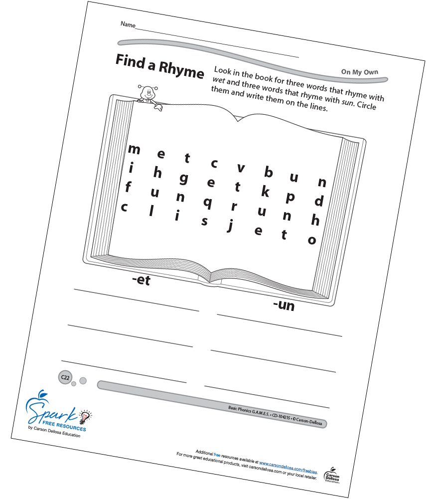 Find a Rhyme Free Printable | Carson Dellosa