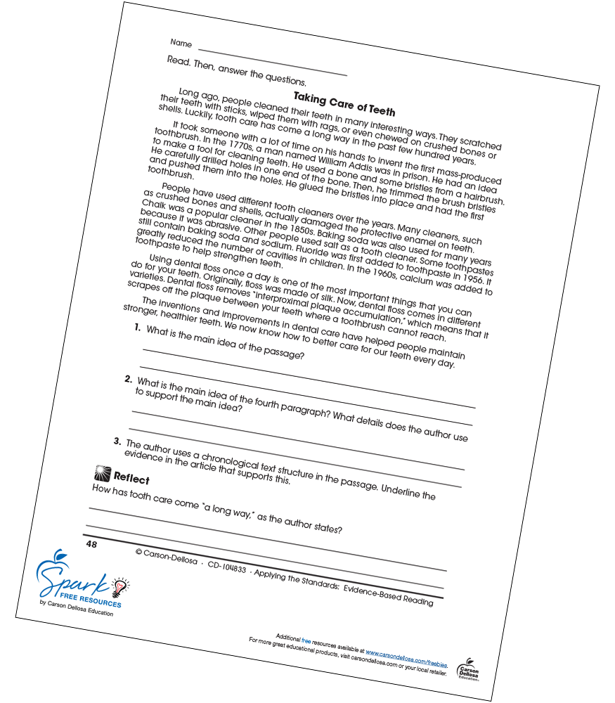 Evidence-Based Reading: Taking Care of Teeth Free Printable | Carson ...