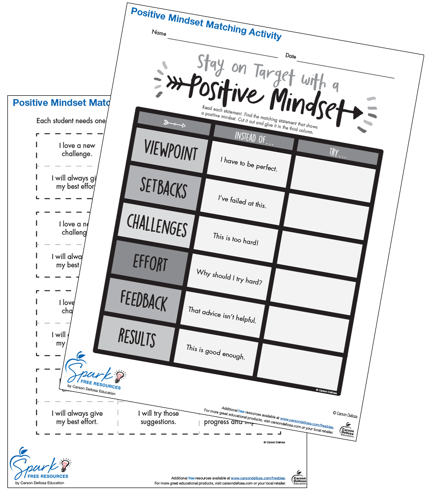 Positive Mindset Matching Free Activity | Carson Dellosa