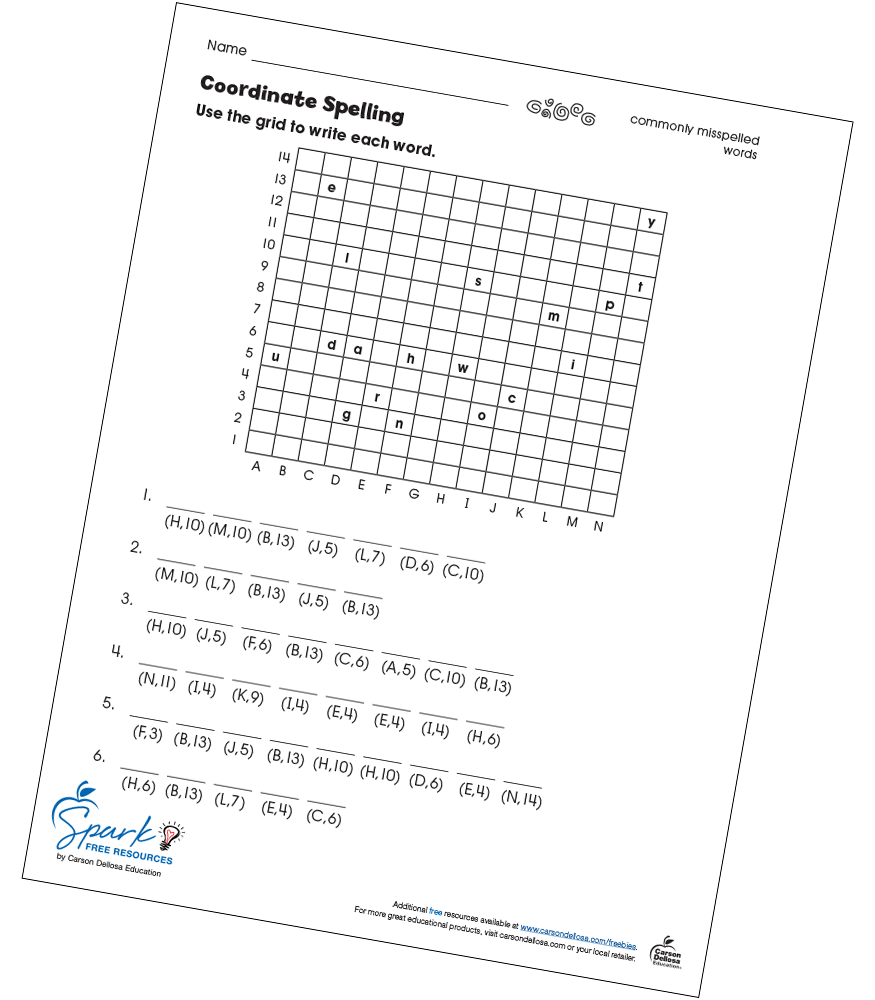 Coordinate Spelling: Commonly Misspelled Words Free Printable | Carson ...