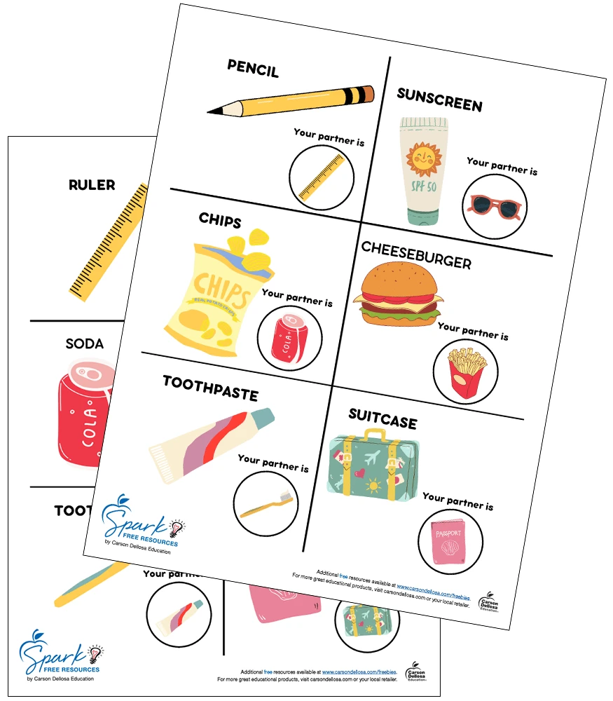 Partner Pairing Cards Free Printable | Carson Dellosa