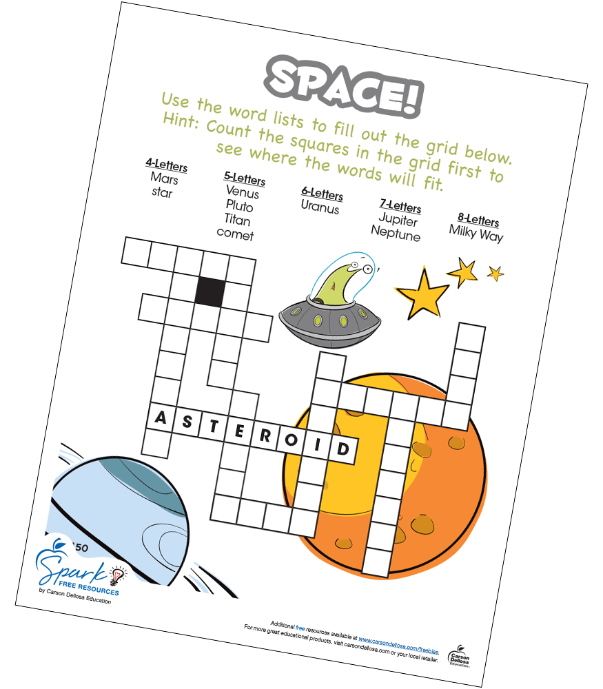 Space Crossword Puzzle Free Printable | Carson Dellosa