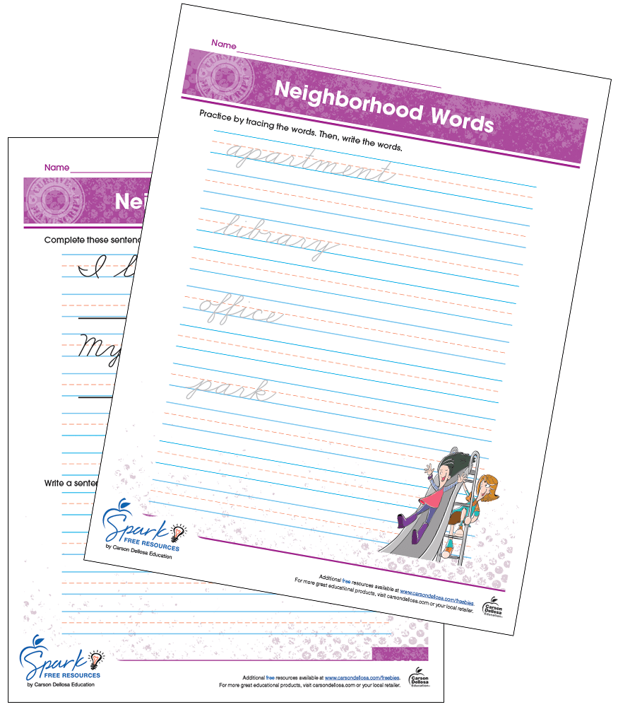 Neighborhood Words Handwriting Free Printable | Carson Dellosa