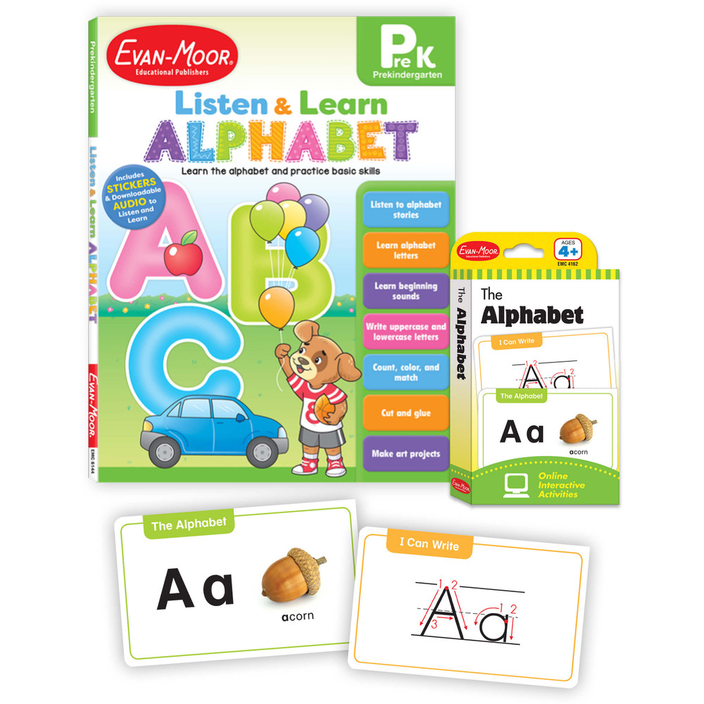 Grade PK-K Alphabet Activity Book and Flash Card Learning Kit