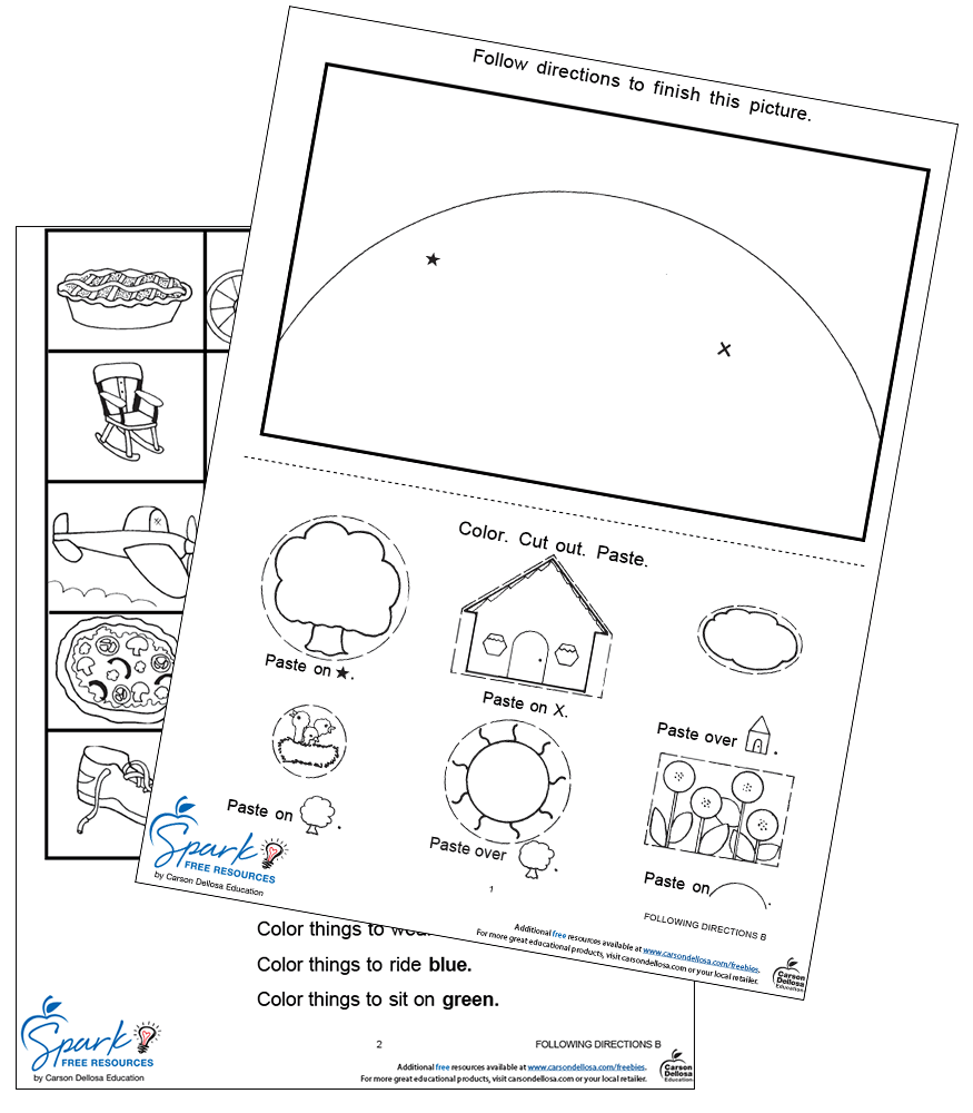 Following Directions Early Learning Free Printable | Carson Dellosa