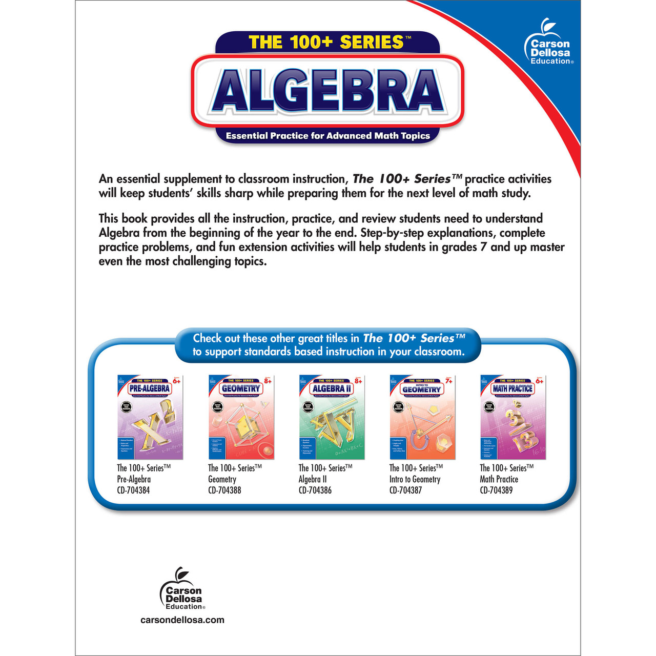 Grade 7-9 Algebra Workbook Paperback