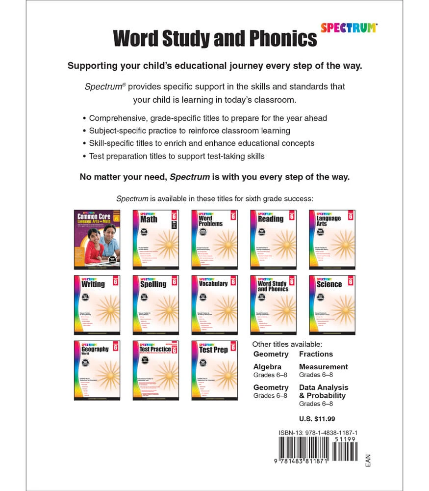 Grade 6 Spectrum Word Study and Phonics Workbook Paperback
