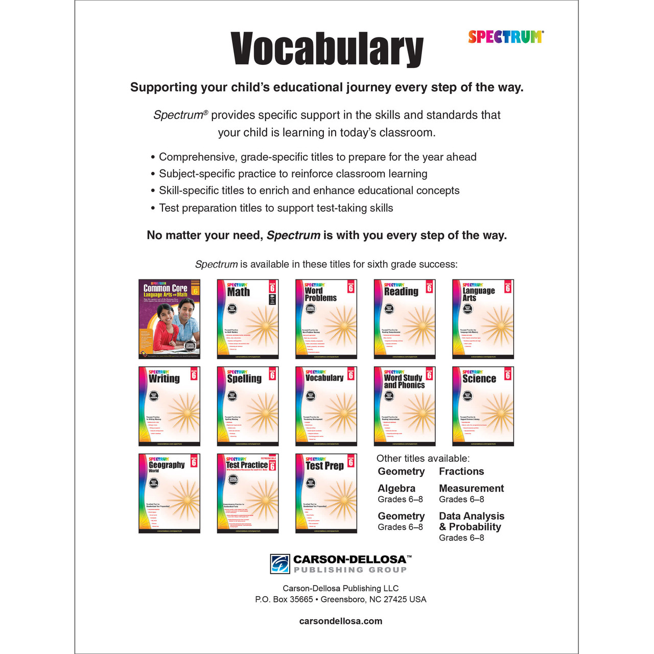 Grade 6 Spectrum Vocabulary Workbook eBook