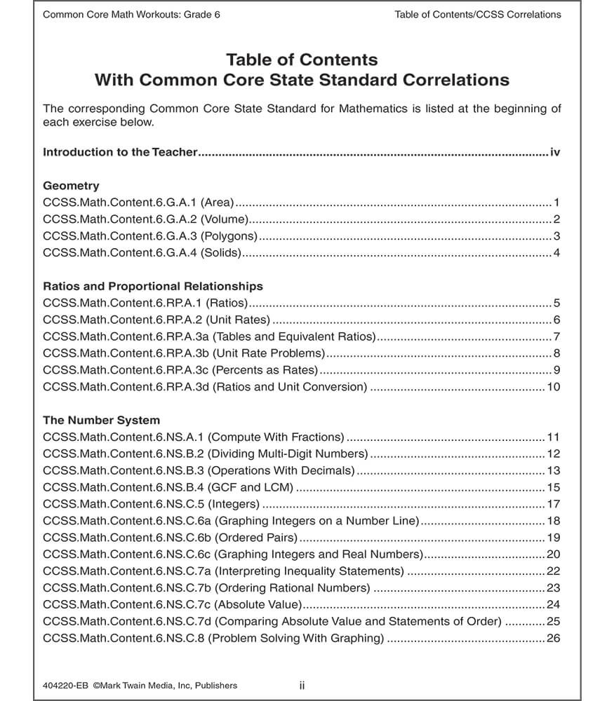 Common Core Math Workouts Resource Book Grade 6 eBook