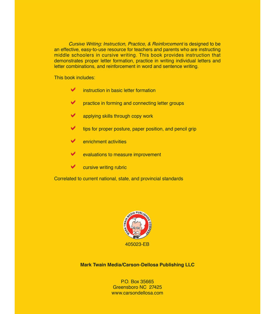 Grade 4-9 Cursive Writing: Instruction, Practice, and Reinforcement ...