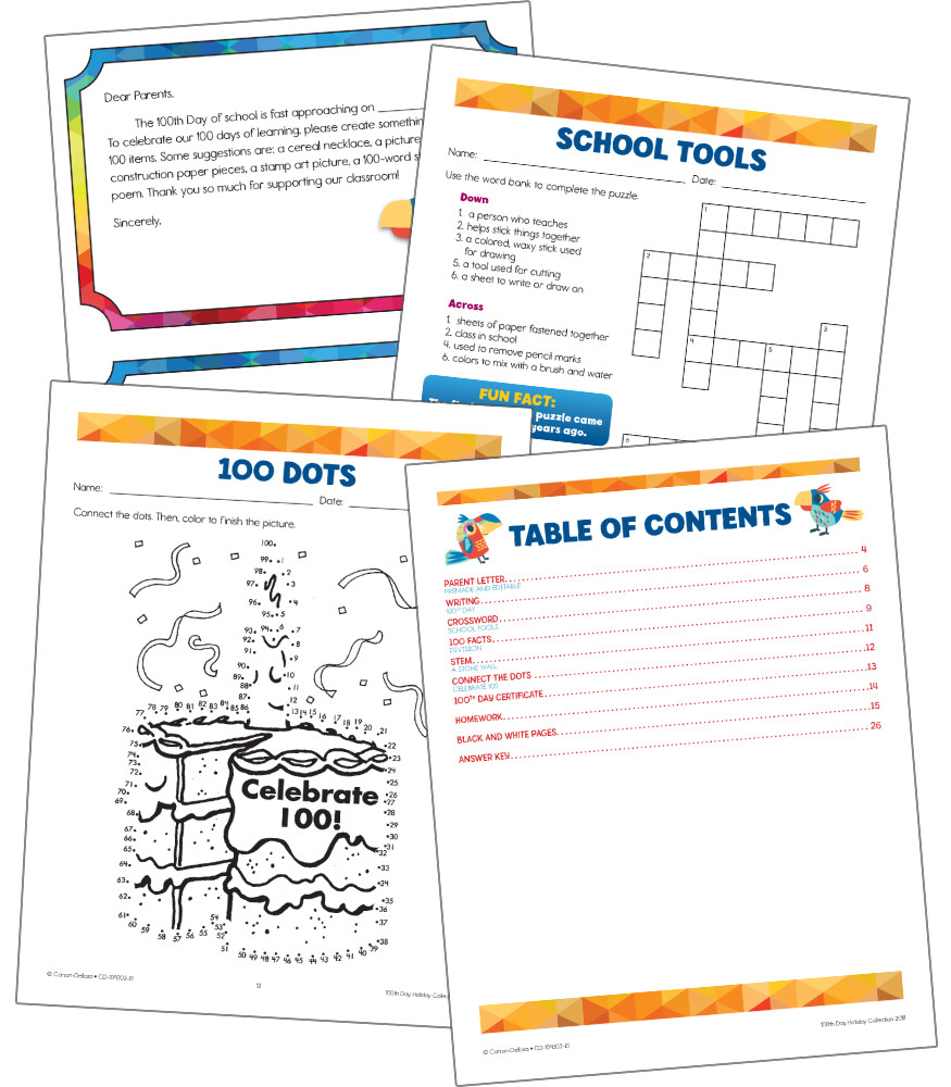 100th Day Holiday Printable Collection Grade 4
