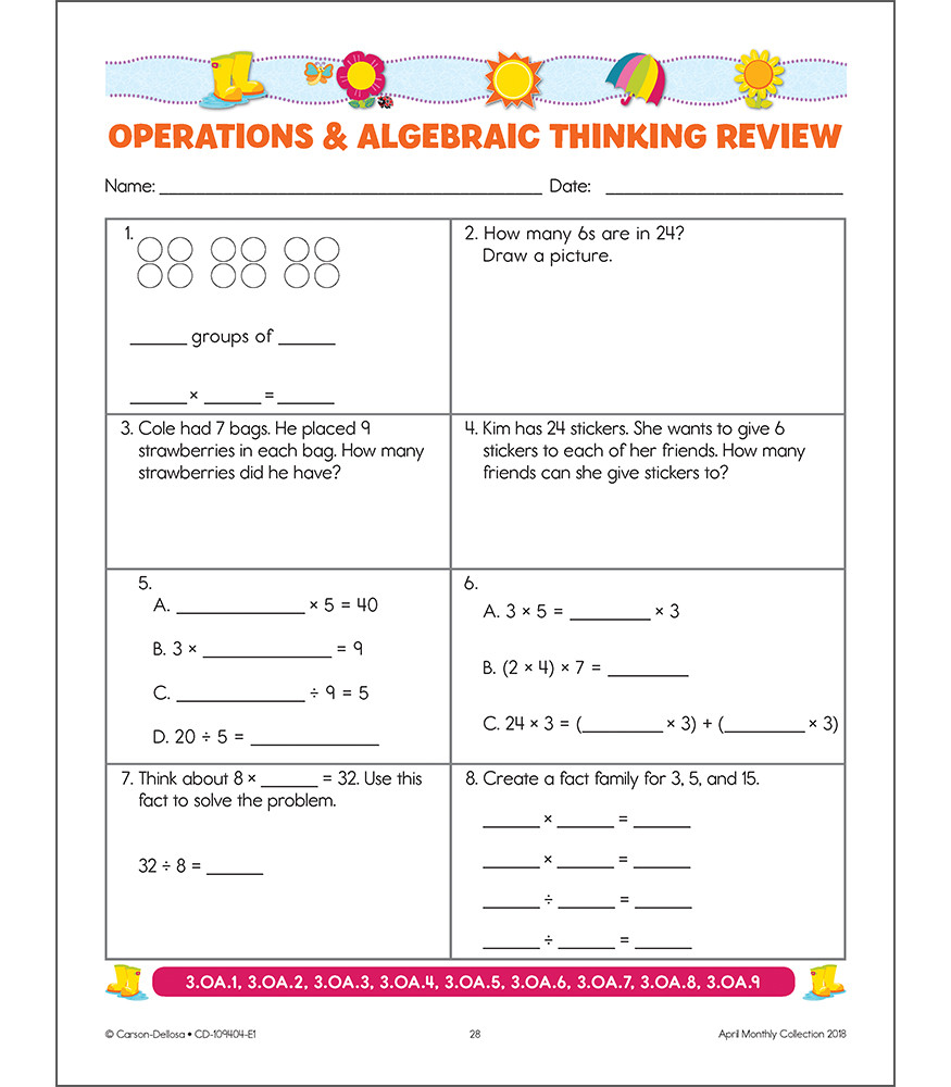 April Monthly Printable Collection Grade 3
