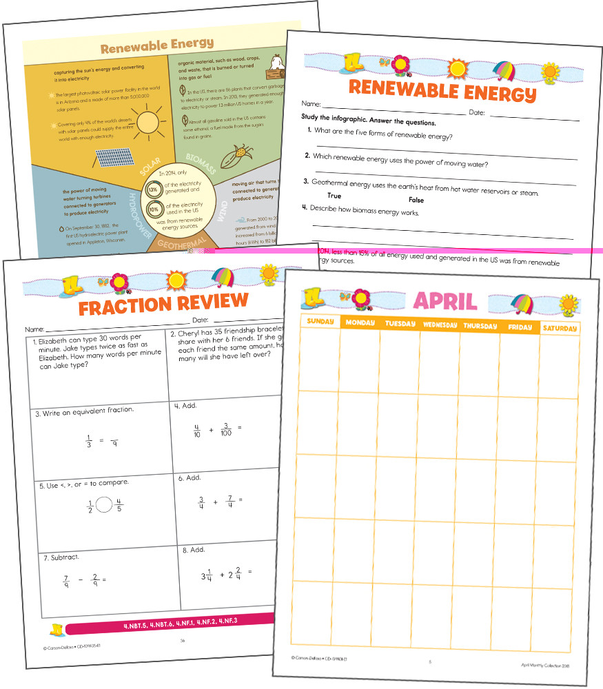April Monthly Printable Collection Grade 4