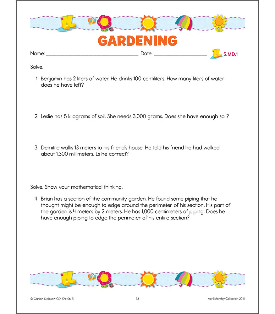 April Monthly Printable Collection Grade 5