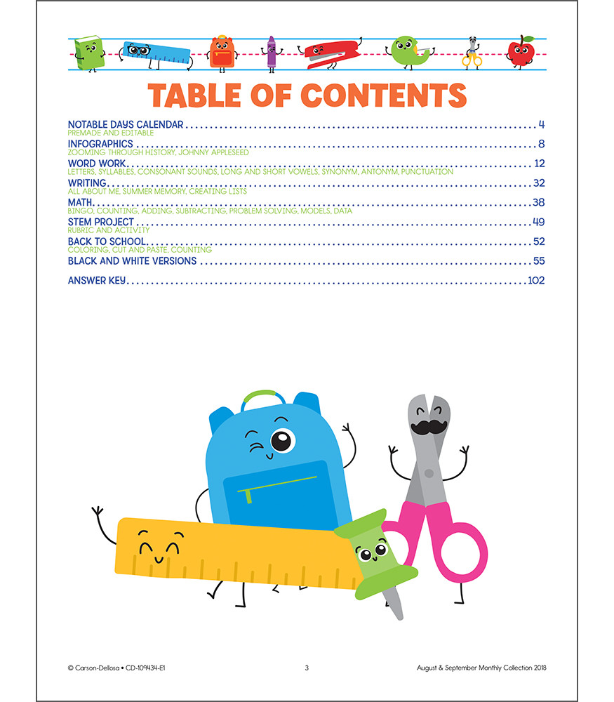 August & September Monthly Printable Collection Grade 1