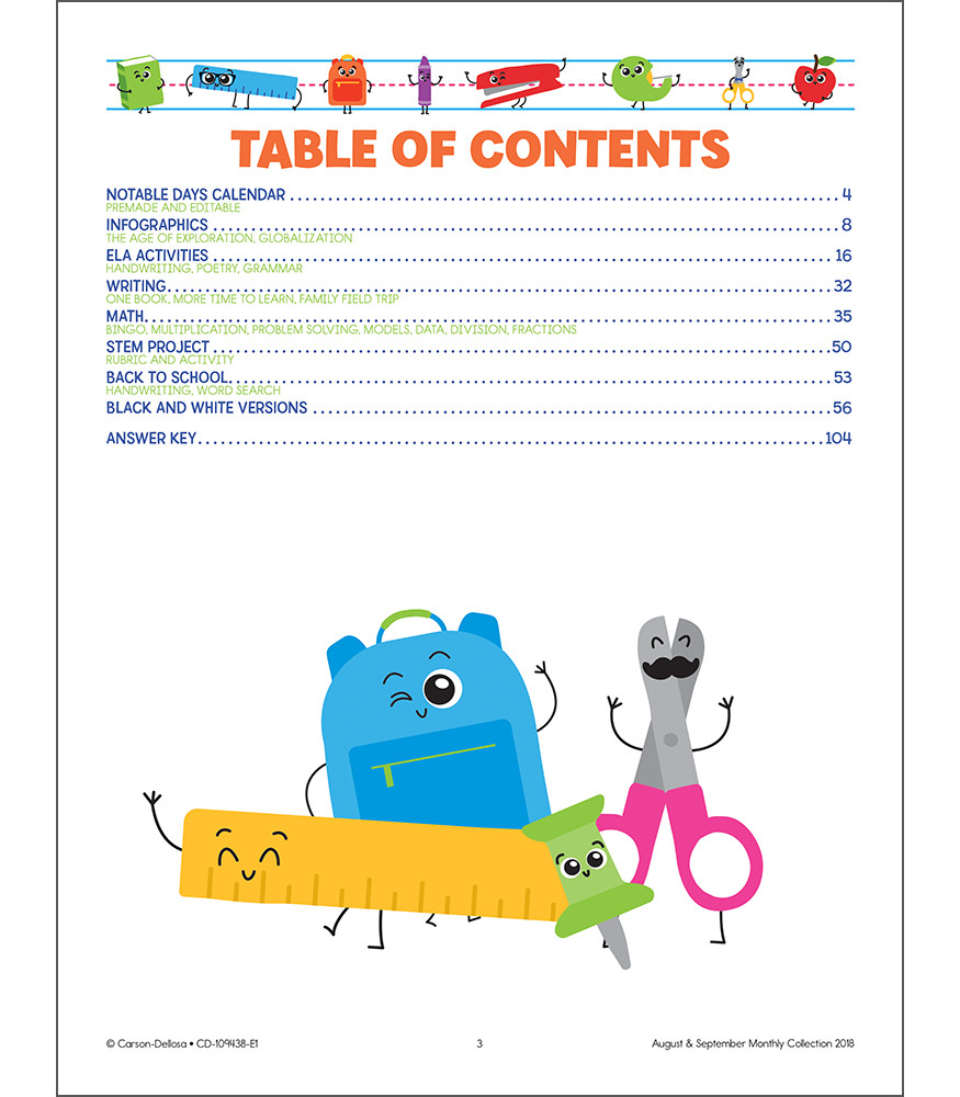 August & September Monthly Printable Collection Grade 5